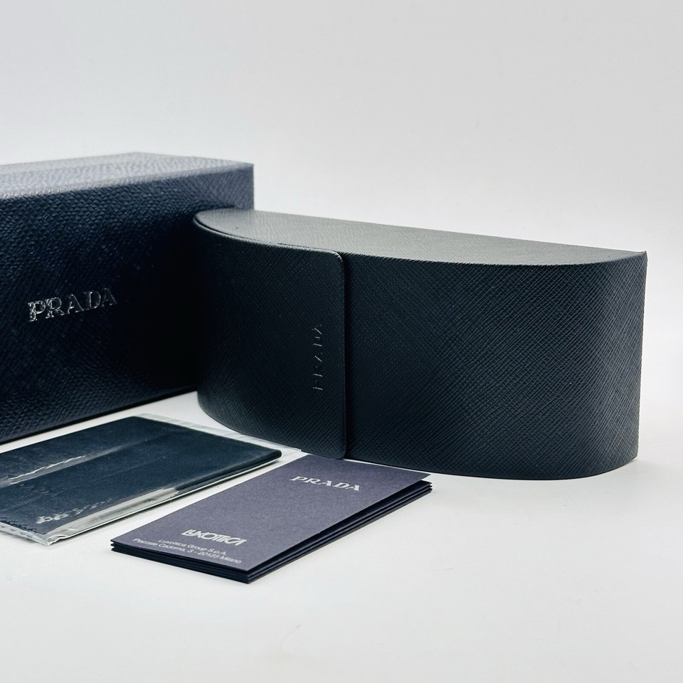 Prada Glasses Case Eyeglasses Sunglasses Black LOGO Leather Hard Shell ...