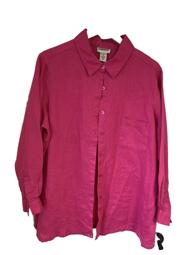 Boho Beach Linen Layering Piece Button Up Womens Long Sleeve Plus Sz 1X ...