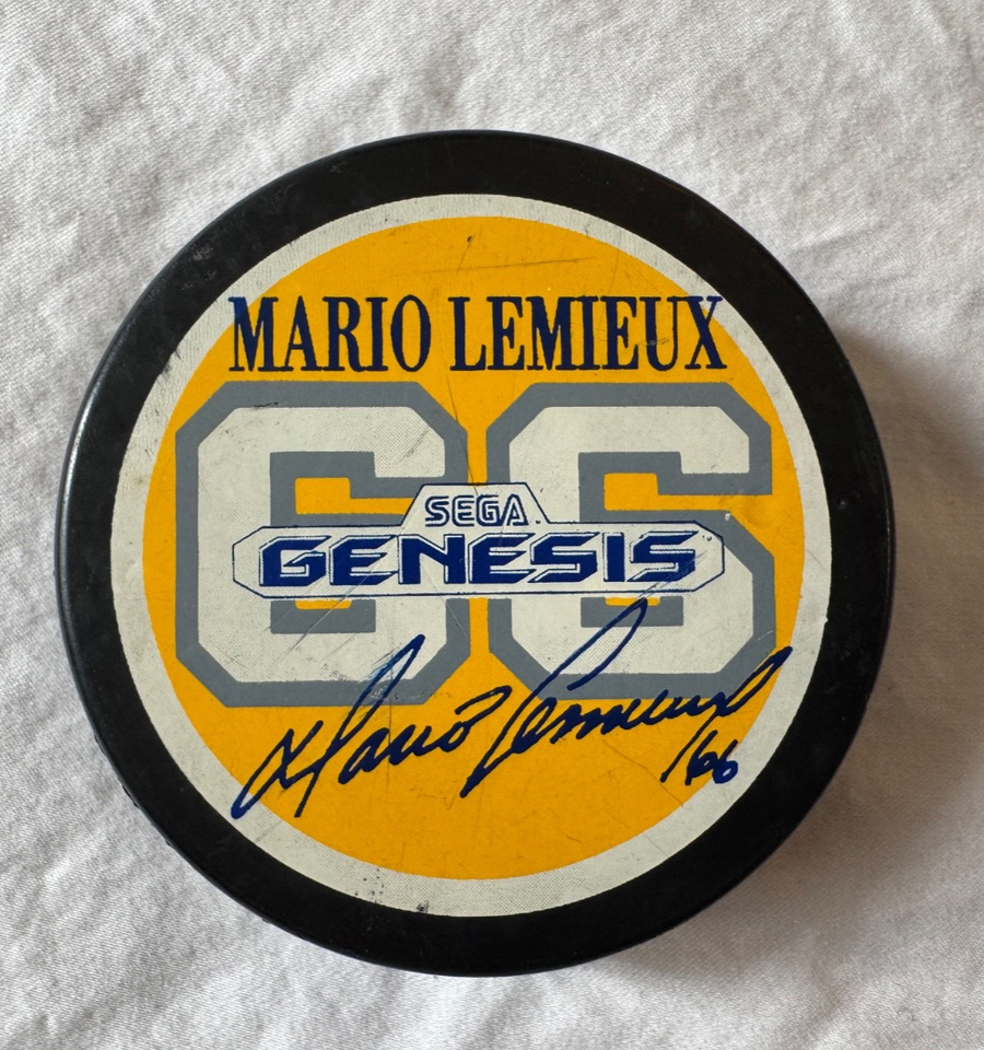Vintage Hockey Puck, Mario Lemieux #66 Pittsburgh Penguins, Sega ...