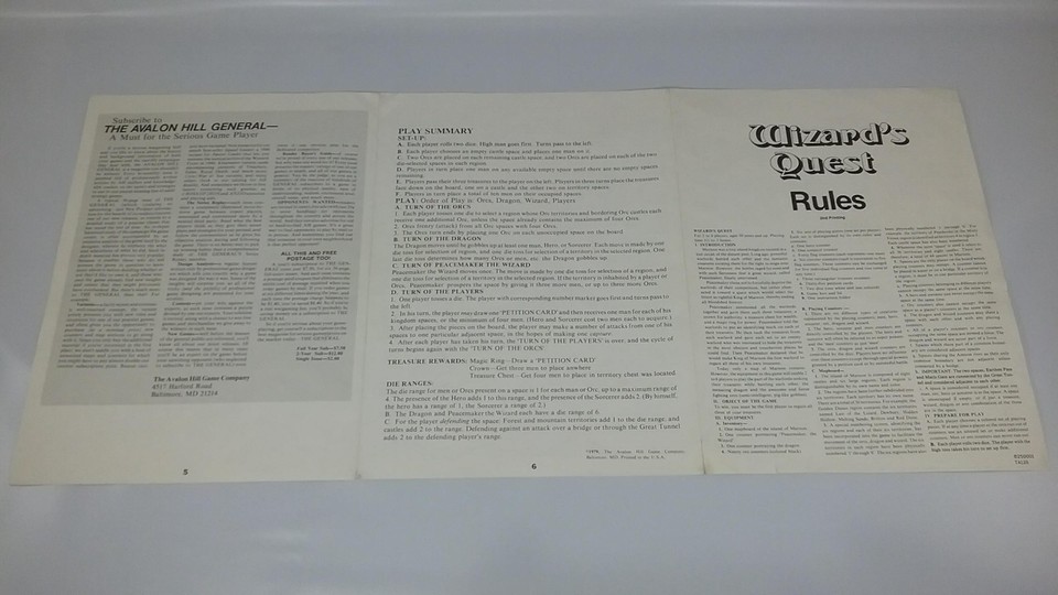 Wizard's Quest Bookcase Game 1979 2nd Printing Avalon Hill #825 ...