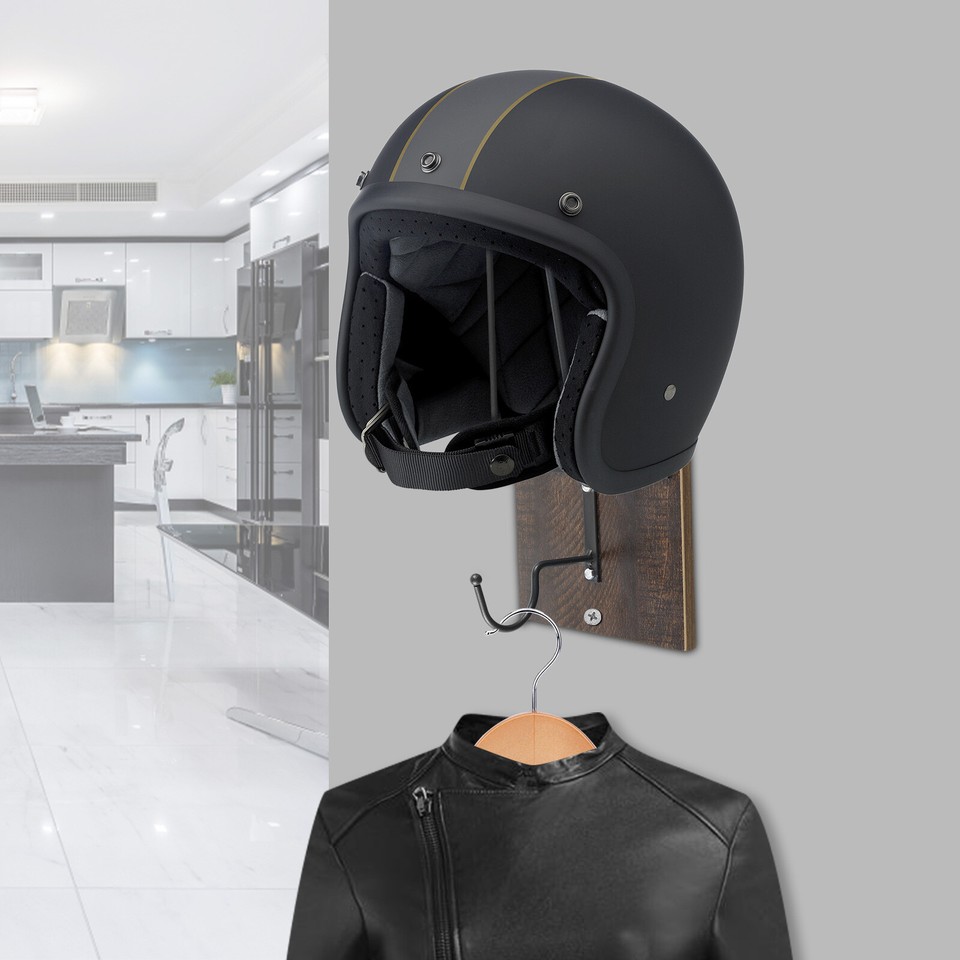 Motorcycle Helmet Holder Wall Mount Helmet Rack with Hook Wooden Helmet ...