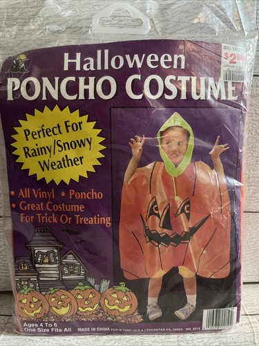 Trick Or Treat Halloween Vinyl Rain Snow Poncho Orange Pumpkin JOL Kids ...
