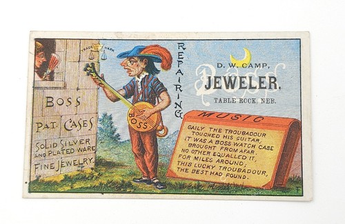 Boss Pat Cases Trade Card - Vintage - Jeweler D.W. CAMP Table Rock ...
