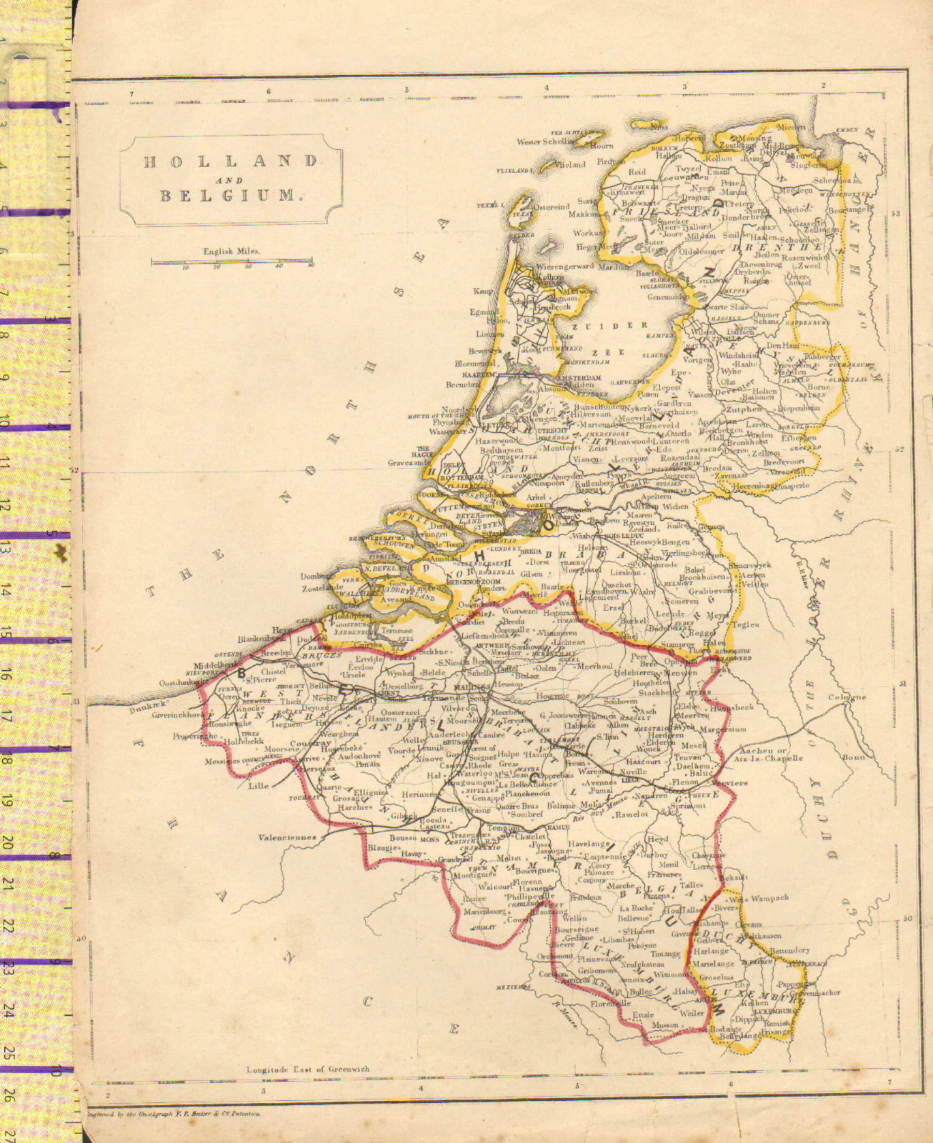C1815 Mappa ~ Holland & Belgio ~ Brabante Anversa Fiandre Lussemburgo ...