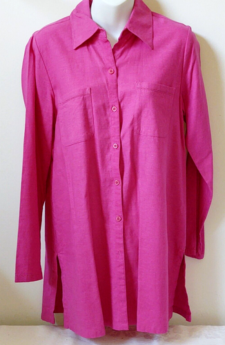 WOMANS DEEP PINK BUTTON DOWN LONG BLOUSE | eBay