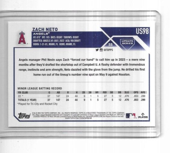 2023 Topps Update #US98 Zach Neto Los Angeles Angels Rookie Card | eBay
