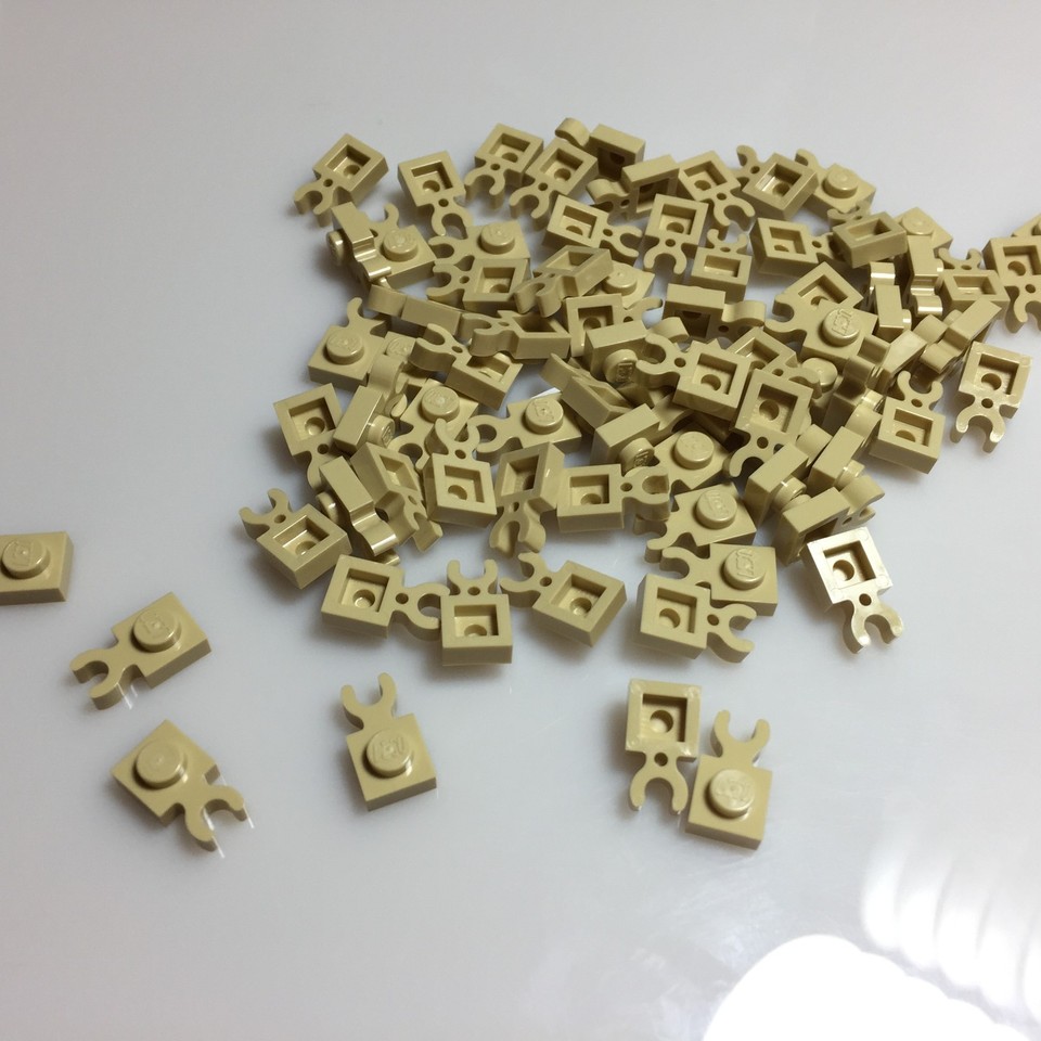 75 per lot NEW LEGO Brick Yellow (Tan) 1X1 W. Holder plate (60897/ ...