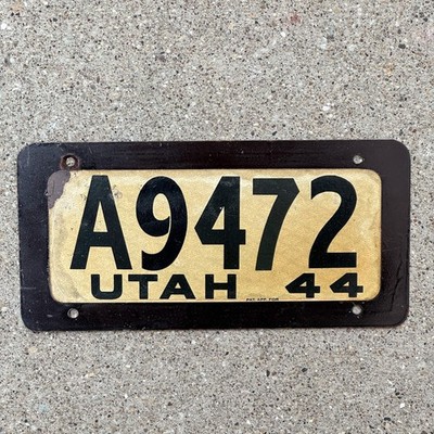 1944 Utah License Plate Auto Tag Garage Decor Vintage Fiberboard A 9472 ...