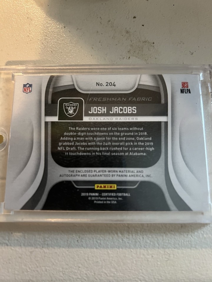 2019 Panini Certified - Freshman Fabric Signatures Josh Jacobs RPA ...
