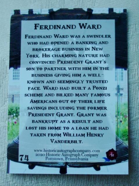 2020 Historic Autographs - Ferdinand Ward - Card #74 - POTUS The First ...