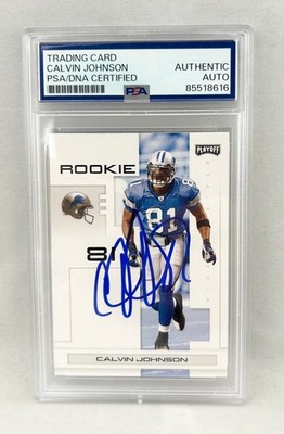 Calvin Johnson Signed Rookie Card 2007 Donruss #107 PSA/DNA Detroit ...