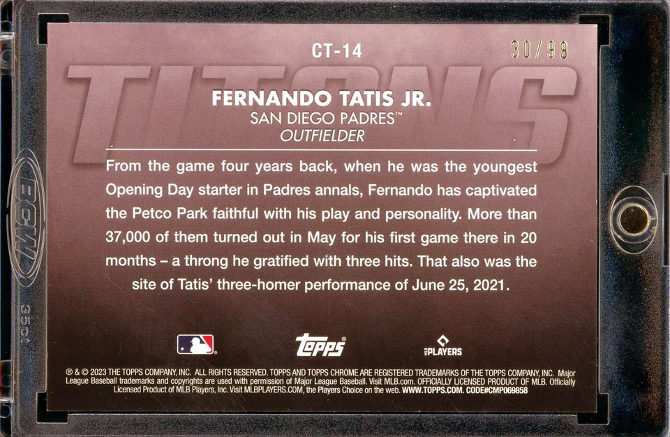 2023 Topps Chrome Fernando Tatis Jr. Padres Titans Green Refractor /99 ...