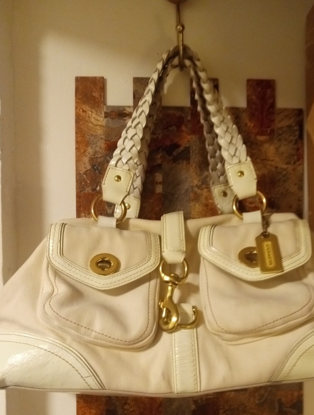 COACH Ivory Canvas Patent Leather DAPHNE Satchel - Gem