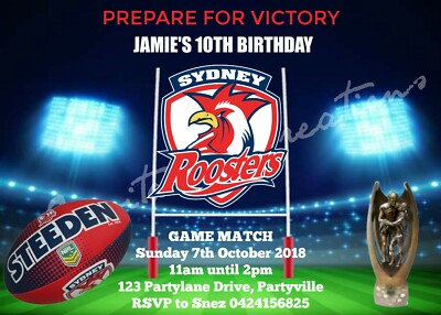 DIY Print Custom NRL SYDNEY CITY ROOSTERS FOOTBALL Birthday Party ...