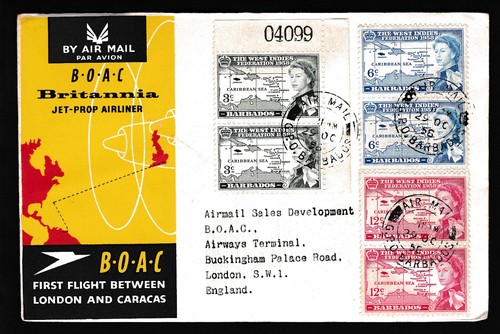 1958 FIRST LONDON TO CARACAS BOAC BRITANNIA JET-PROP AIRLINER FLIGHT ...