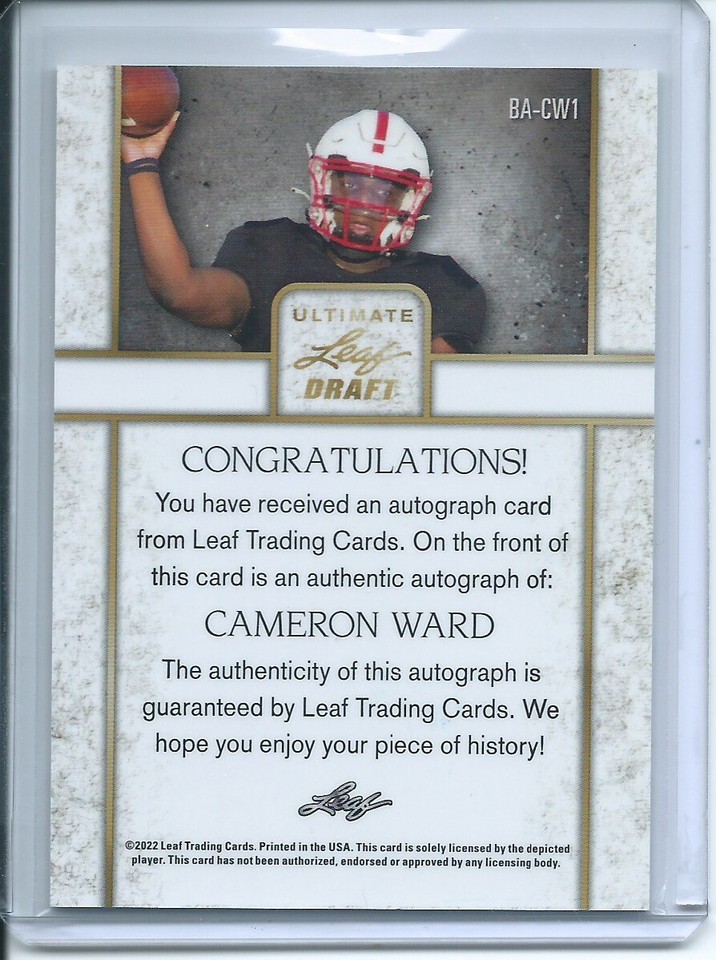 2022 Leaf Ultimate Draft Cameron Cam Ward ARC Auto #BA-CW1 Autograph | eBay