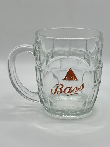 VINTAGE BASS ALE BEER MUG 8 OZ. BEVELED WINDOWPANE GLASS DESIGN CROWN ...