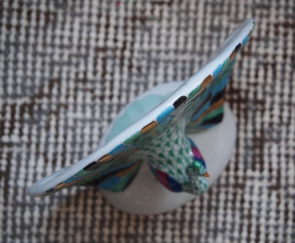 Herend Blue Porcelain Peacock Figurine Scal Pattern Rare Collectible ...