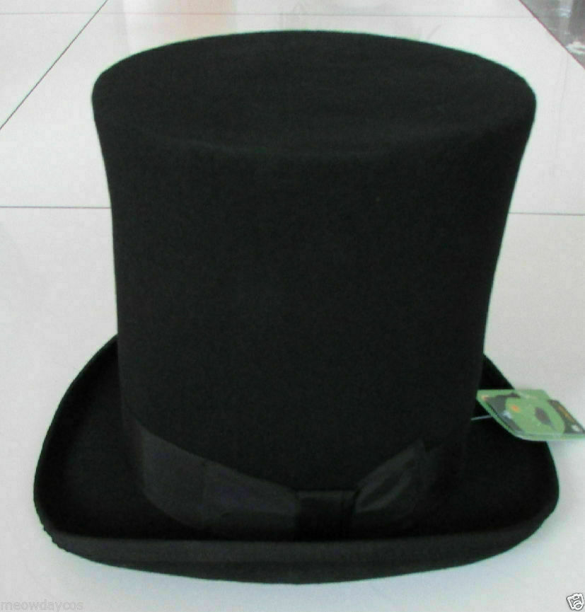 100% Wool Vintage Top Hat Black Crown Hat Victorian Magic Hat 8" Deep ...