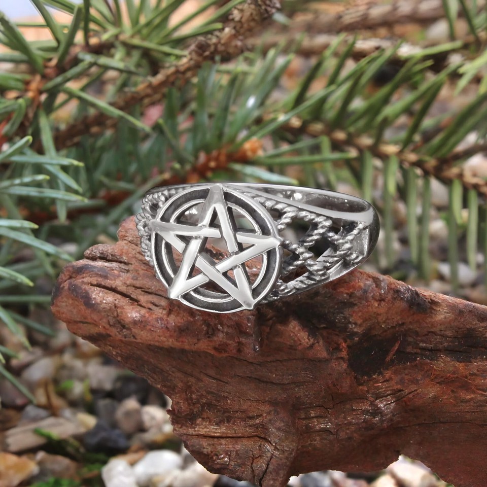 Sterling Silver Large Pentacle Ring Pentagram Wiccan Witch Jewelry Size ...