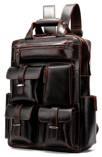 cowhide leather Multi pockets Backpack vintage leather large capacity bag | eBay