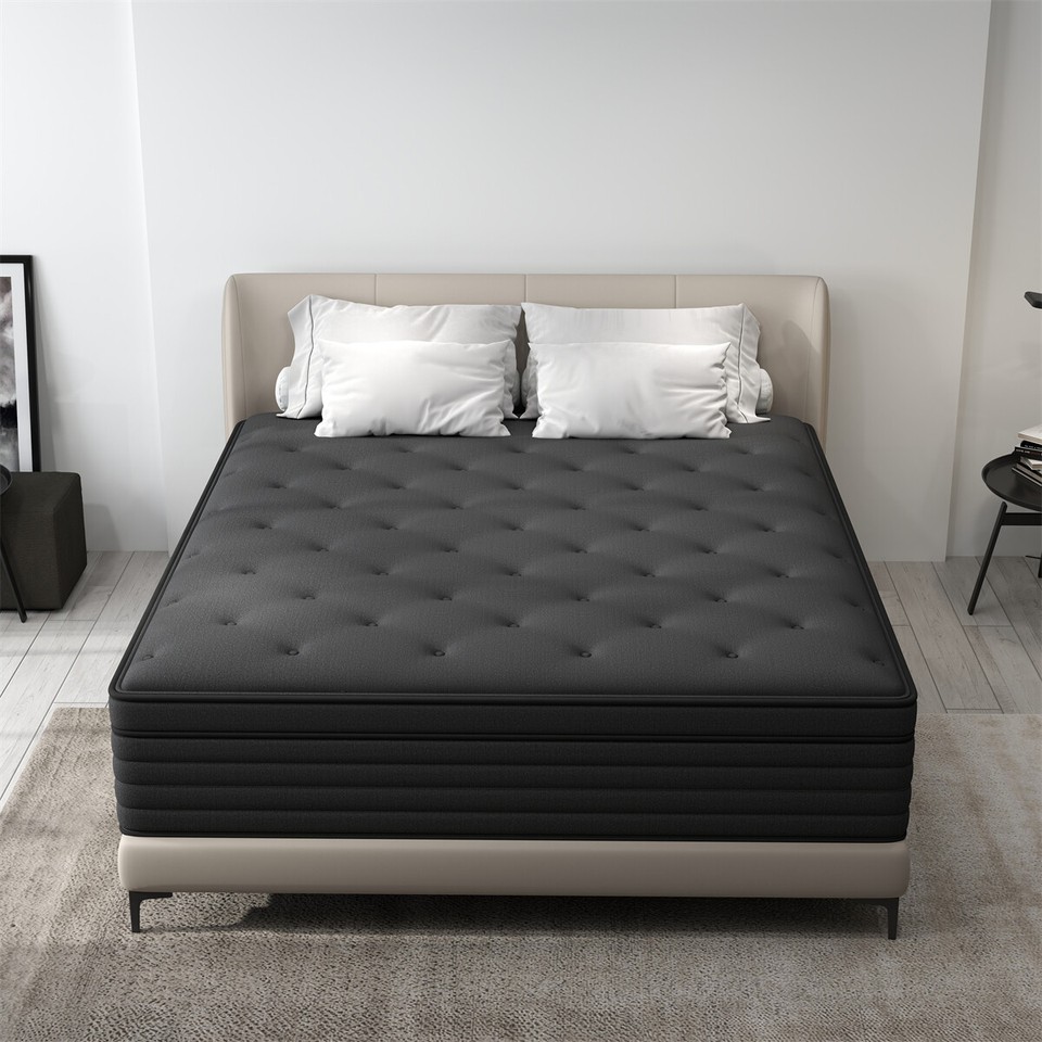 12" 14" Black Mattress in a Box Twin Full Queen King Size Gel Memory ...