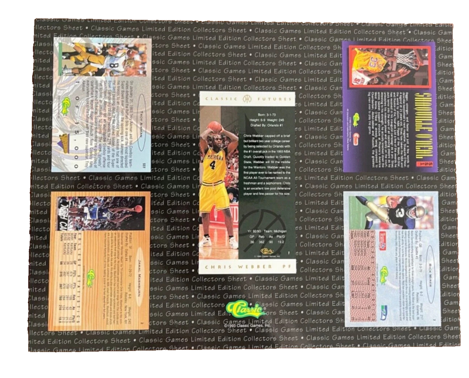 CLASSIC GAMES LIMITED EDITION COLLECTORS SHEET SHAQ WEBER AIKMAN 13491 ...