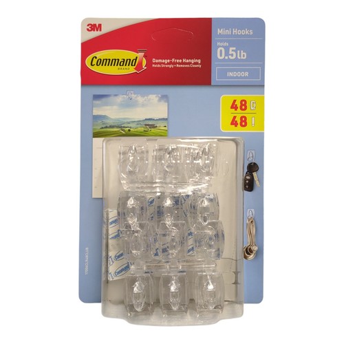 3M Command Mini Wall Hooks, Clear 48 Hooks + 48 Command Strips, Clear ...