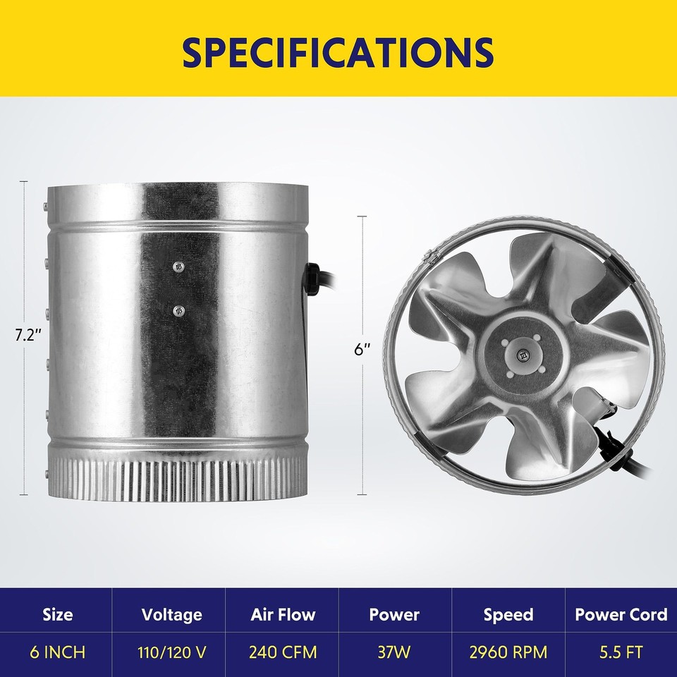 Booster Fan Inline Duct Vent Blower with Speed Controller for HVAC ...
