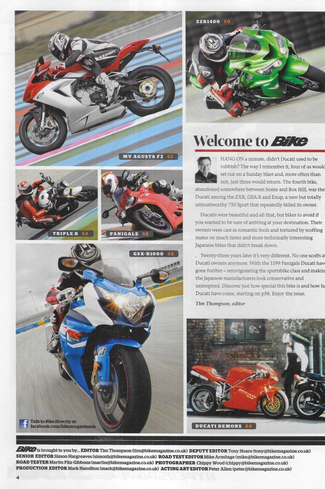 Bike Motorcycle Magazine Ducati Panigale MV Augusta F3 Kawasaki Triumph ...