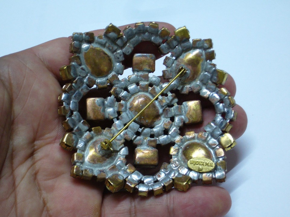 BOOMBE EXLUSIVE BROOCH *SIGNED* CZECHOSLOVAKIA VINTAGE RHINESTONE GLASS ...