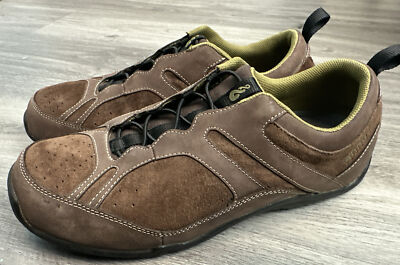 Ahnu Mens Size 9.5 Suede Hiking Sneaker Shoes Brown Green Bungee Lace ...