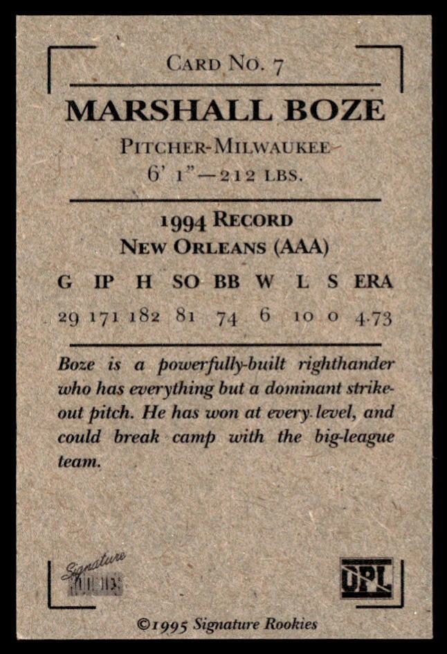 1995 Signature Rookies Old Judge #7 Marshall Boze Signatures New ...