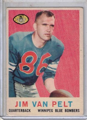 1959 TOPPS CFL football Jim Van Pelt original trading card #5 VG++ BLUE ...