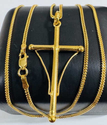 22K 916 22CT Fine Real Genuine Gold 20” inch Cross Set Necklace 7.26g 1 ...
