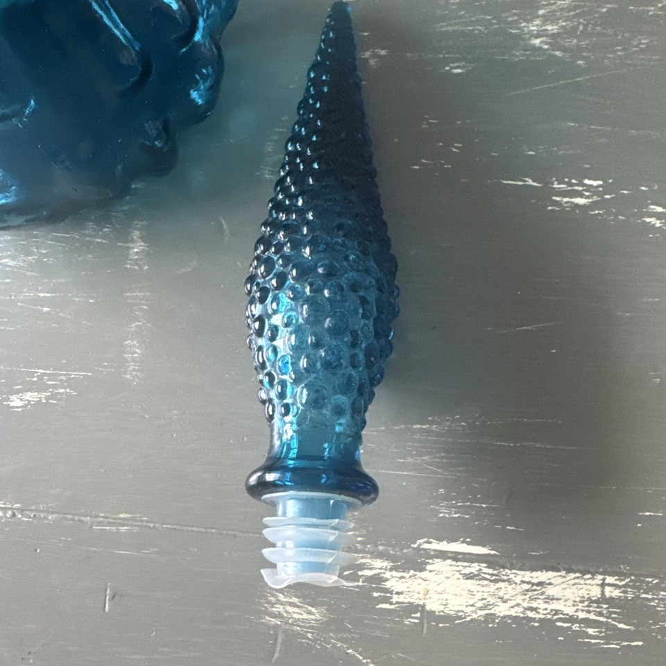 Vintage 22'' Blue Empoli Genie Bottle Decanter Ocean Waves w/ Stopper ...