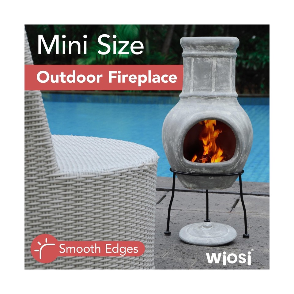 Small Chiminea Outdoor Fireplace Grey –Clay Chimineas with Chimney Rain ...