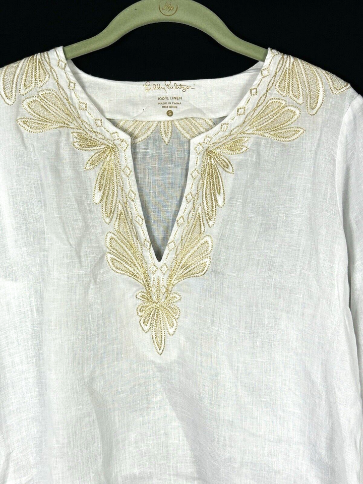 Lilly Pulitzer Small Amelia Island Resort Linen White Tunic Top Gold ...