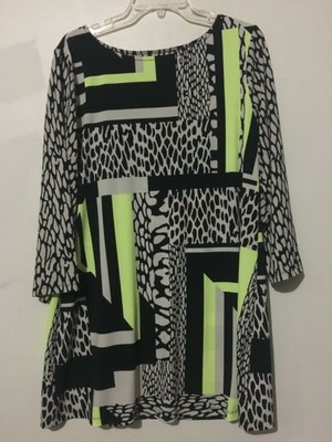 Style & Co Size L Floral Dress Geometric Neon Tan Black Stylish Women ...