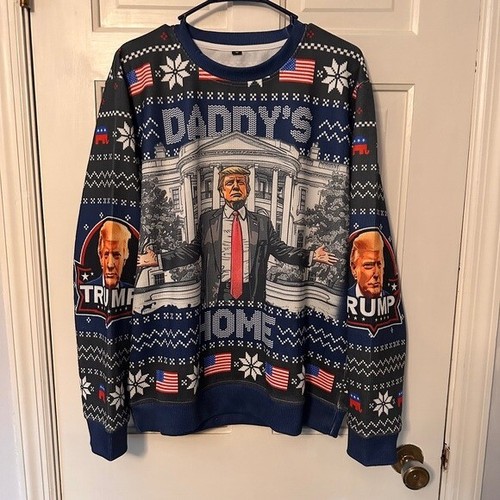 Trump Ugly Christmas Sweater Daddy's Home Political Crewneck Medium ...
