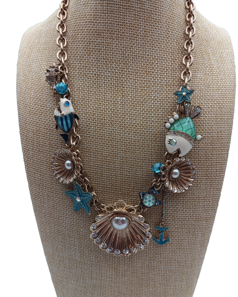 Vintage Betsey Johnson Under the Sea Nautical Fish Shell Necklace 17 ...