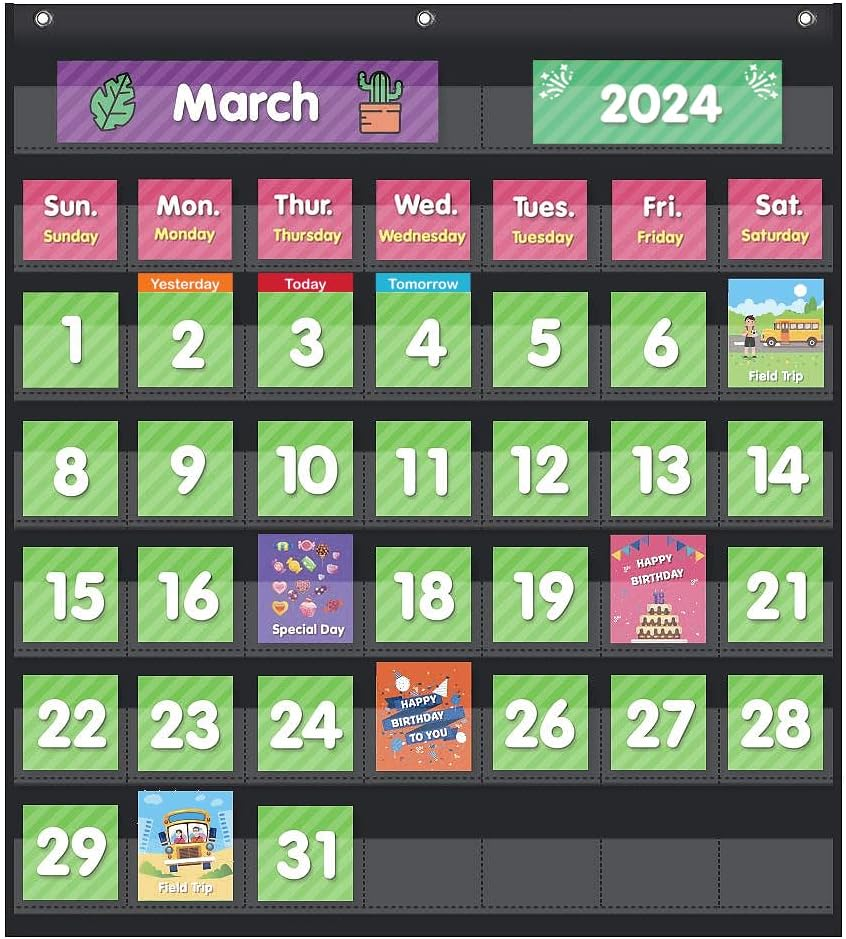 Hanging Calendar Organizer Calendar Pocket Chart Complete Wall Calendar ...