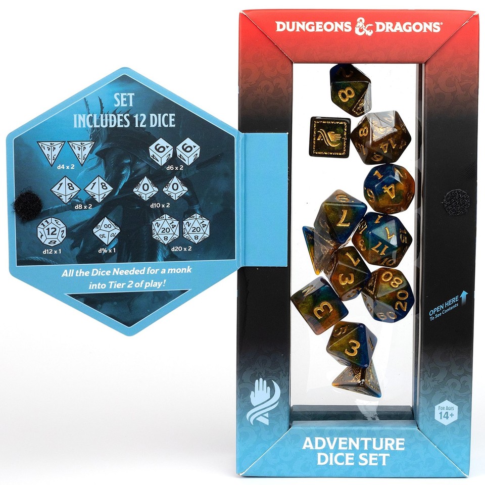 Dungeons & Dragons D&D Adventure Dice: Monk - Blue & Gold, 12pc RPG Set ...