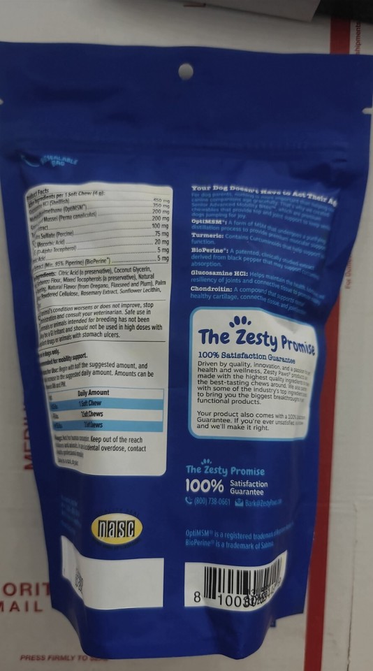 Zesty Paws Mobility Hip And Join Dry Bites for Dogs Chicken Flavor 100 ...