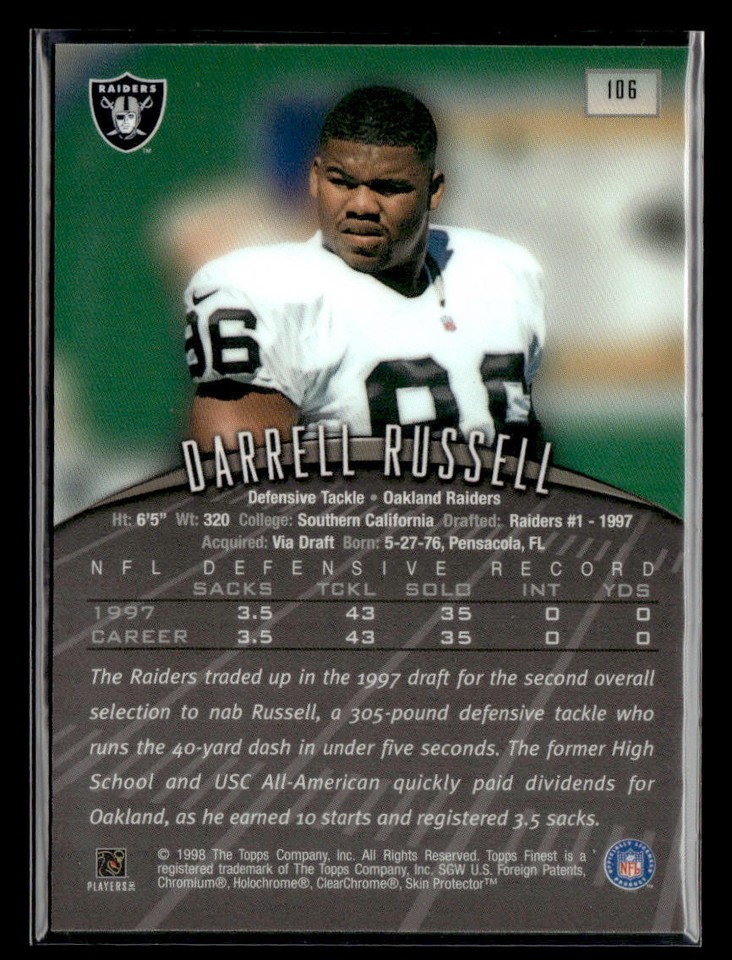 1998 Finest #106 Darrell Russell Card Oakland Raiders | eBay