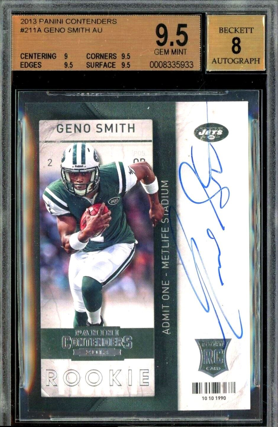 BGS 9.5 Rc Geno Smith Auto 2013 Panini Contenders 211A Rookie Signed ...