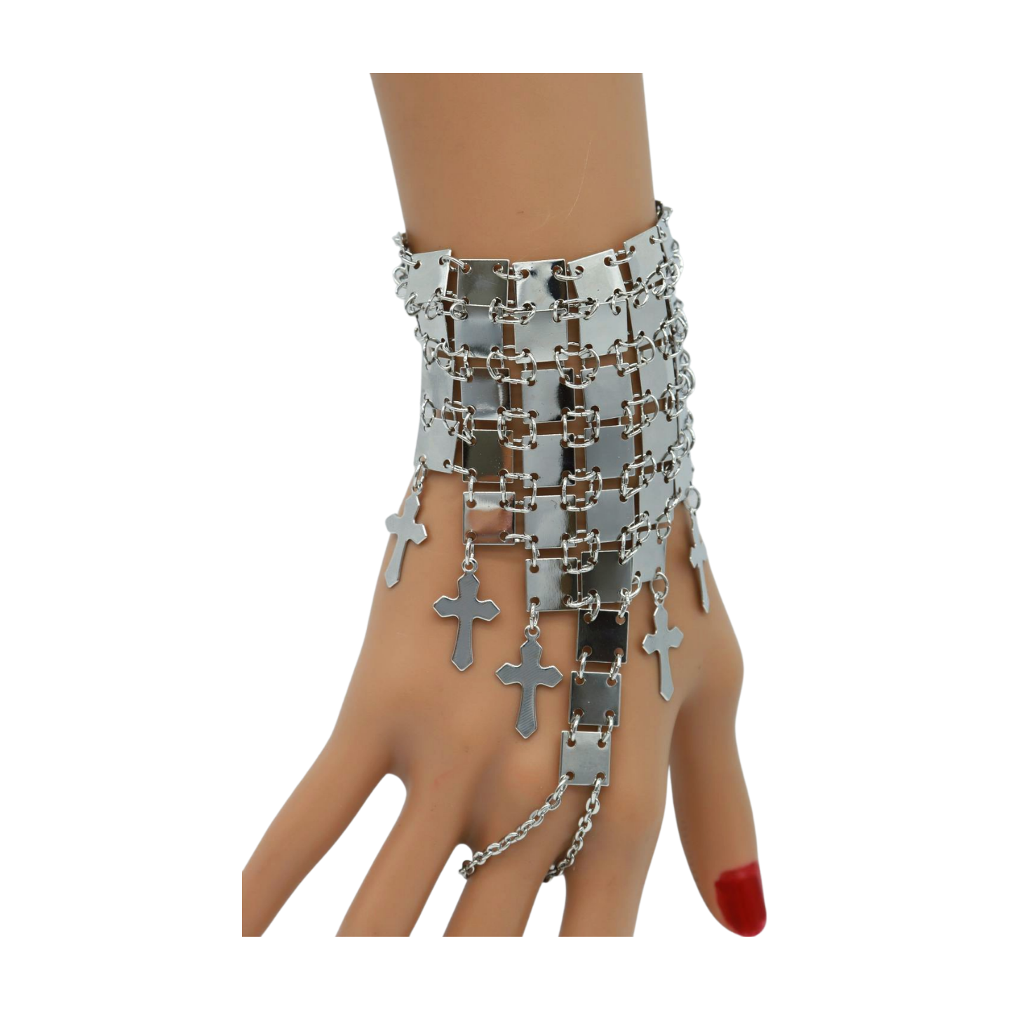 Women Silver Metal Hand Harness Chain Bracelet Cross Charm Special ...