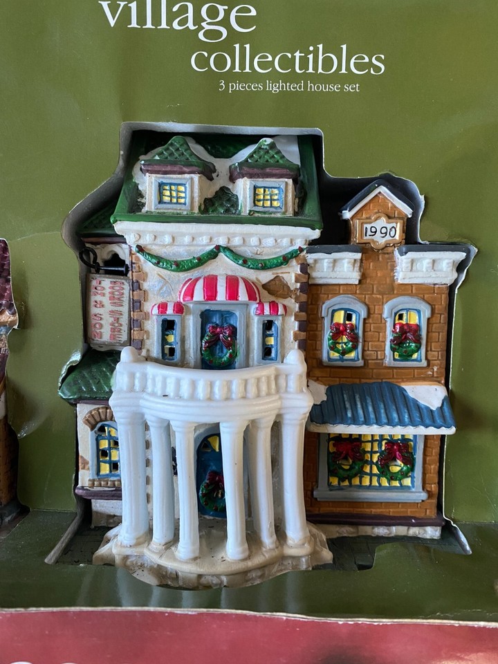 Holiday Time Village Collectables 3 Piece Lighted House Set Painted ...