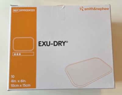EXU-DRY Anti-Shear Sterile Super Absorbent Dressing Rectangle 4 x 6" 10 ...