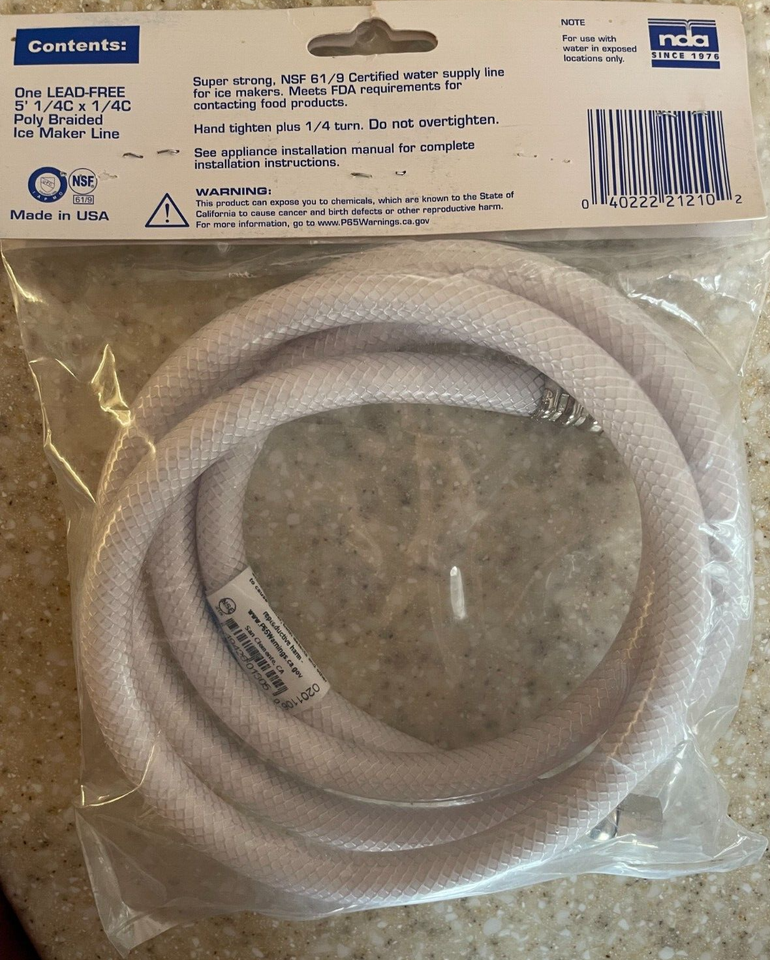 IceMaker Hookup 5 Ft Length Poly Braided Ice Maker Line Lead Free ...